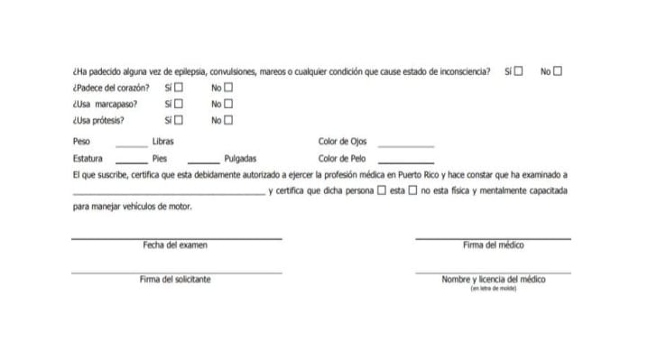 Formulario Dtop Dis 260:Certificación Médica para Licencia